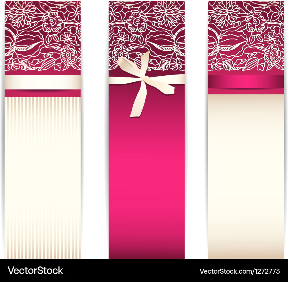 Banner set with bow and lace Royalty Free Vector Image