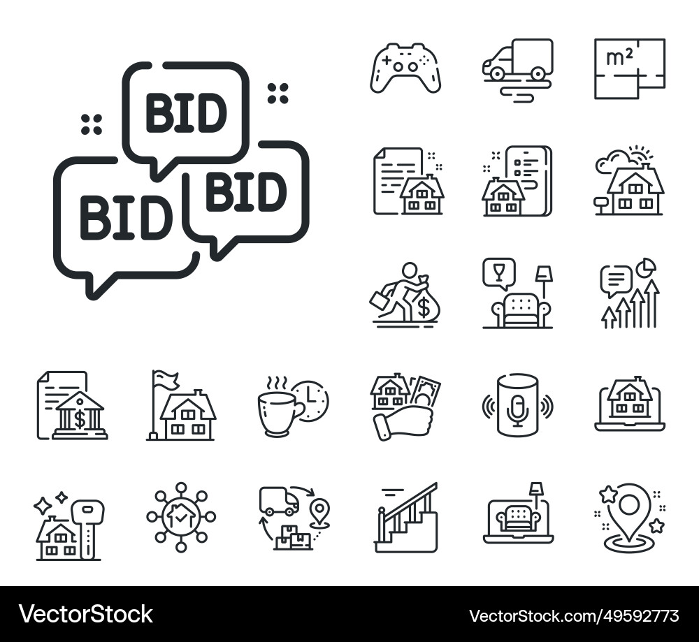 Bid offer line icon auction sign floor plan Vector Image