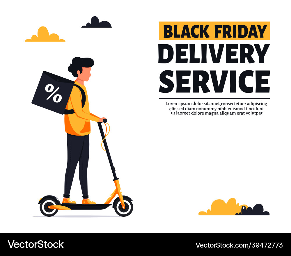 Black friday delivery service courier riding Vector Image