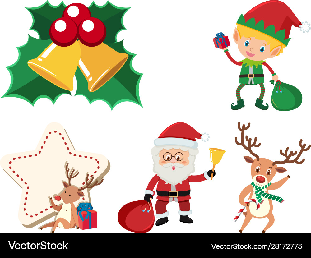 Christmas set with santa and elf Royalty Free Vector Image