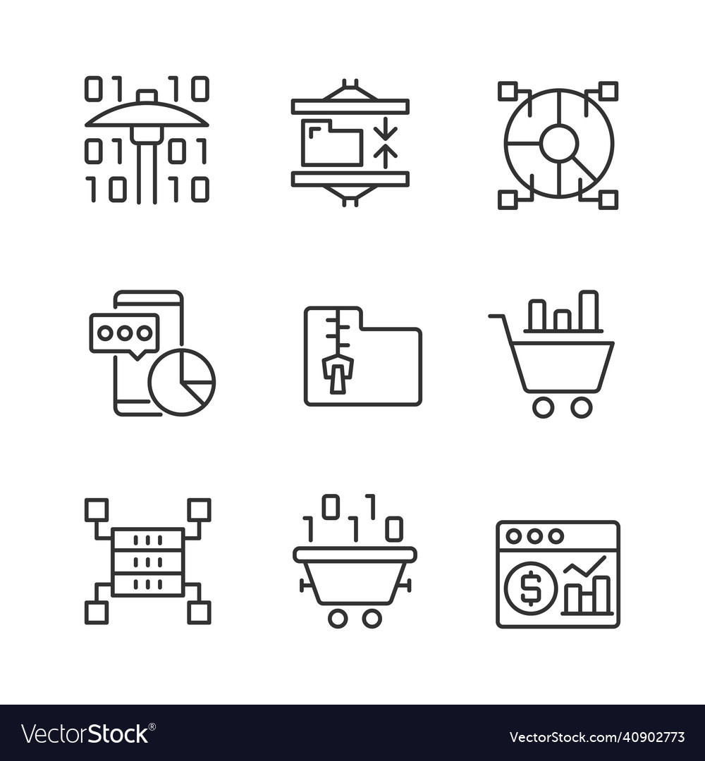 Data mining processes linear pixel perfect icons Vector Image Data mining processes linear pixel perfect icons Vector Image