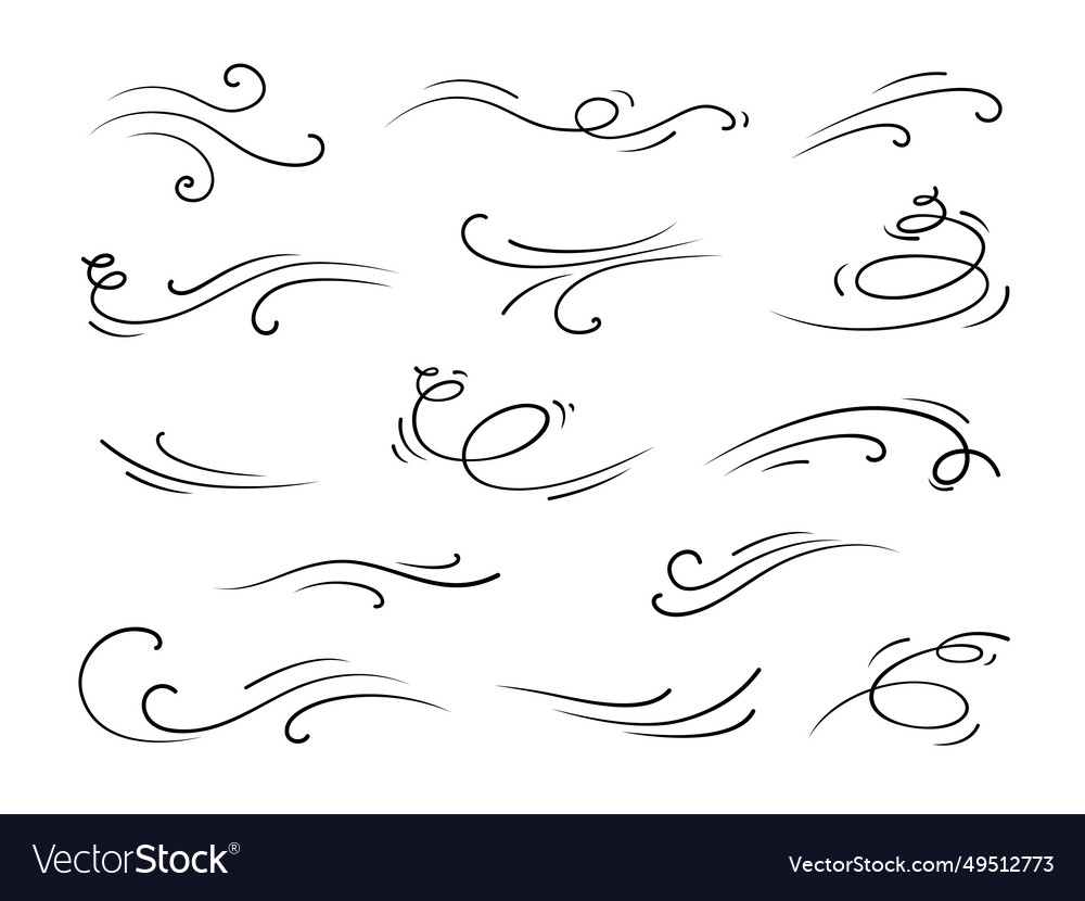 Doodle wind air motion isolated sketchy set Vector Image