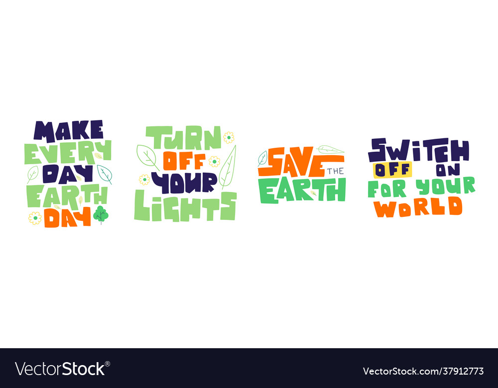 Font with green lettering phrases earth day Vector Image