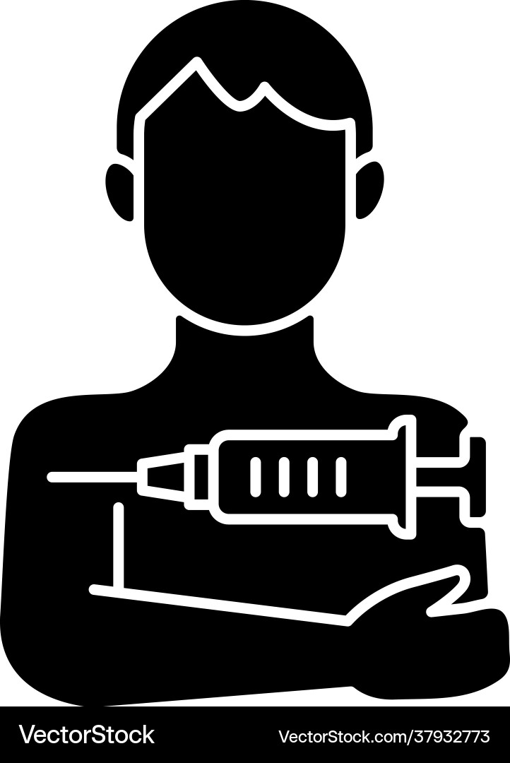 Injection in arm black glyph icon Royalty Free Vector Image