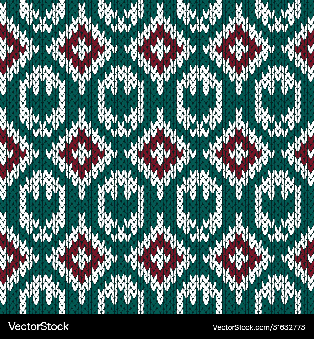 Knitting ornate seamless pattern in red green Vector Image
