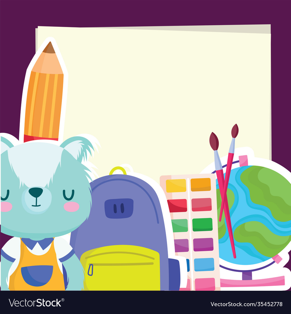 Back to school bear cartoon bag and icons Vector Image