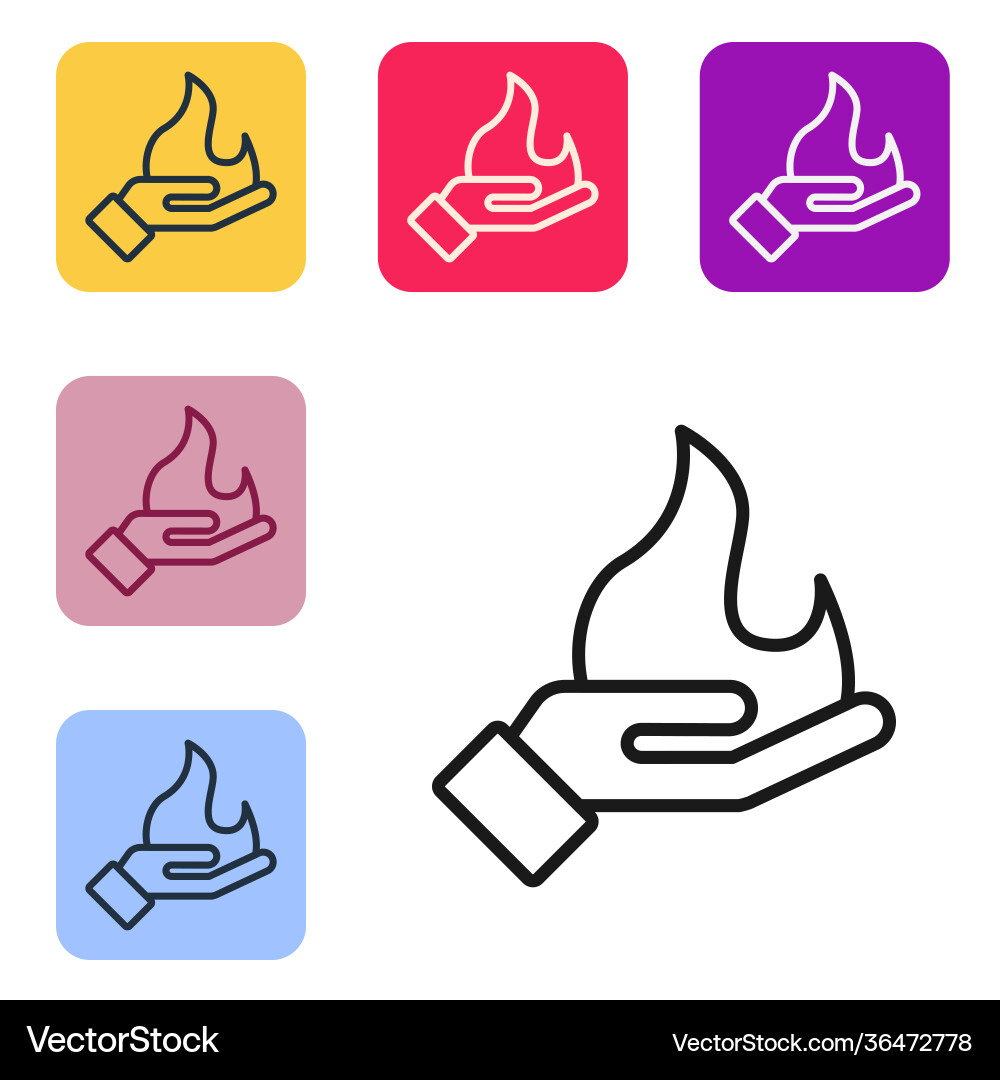Black line hand holding a fire icon isolated Vector Image