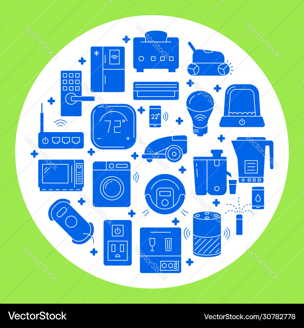 Home automation round poster template in flat Vector Image