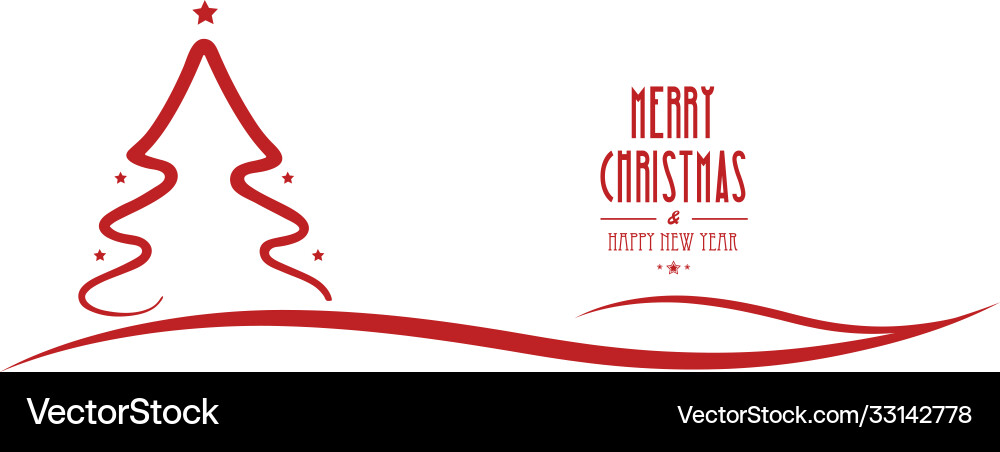 Merry christmas tree line red stars Royalty Free Vector