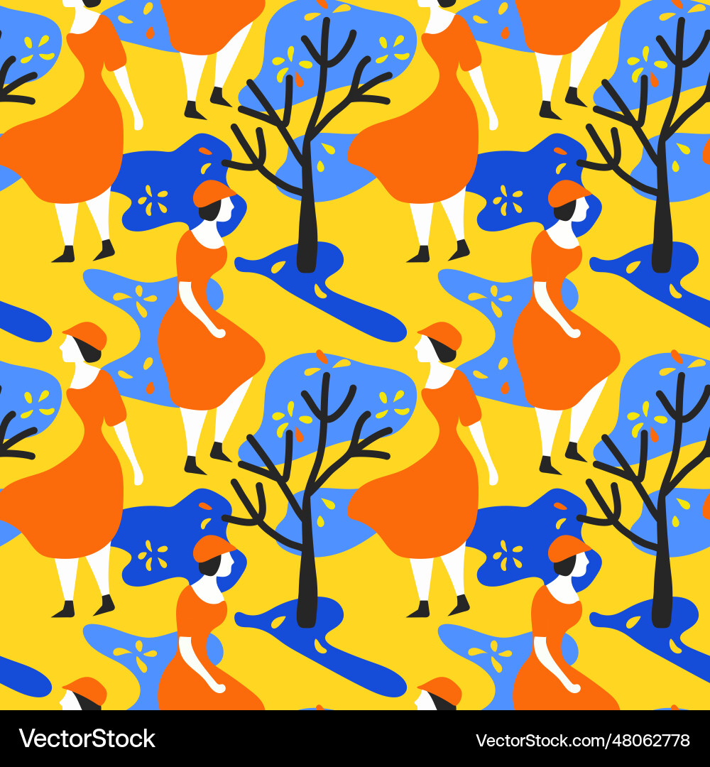 Seamless pattern with abstract girls with hats Vector Image