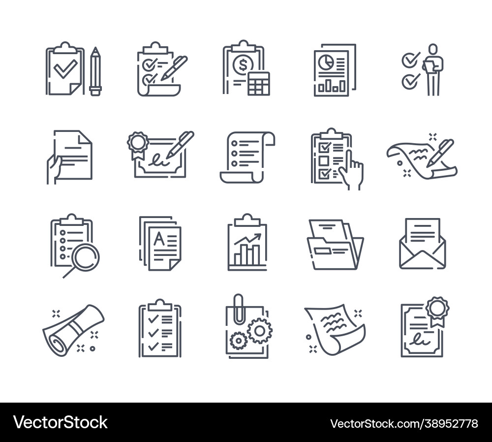 Set clipboard related minimalistic linear icons Vector Image