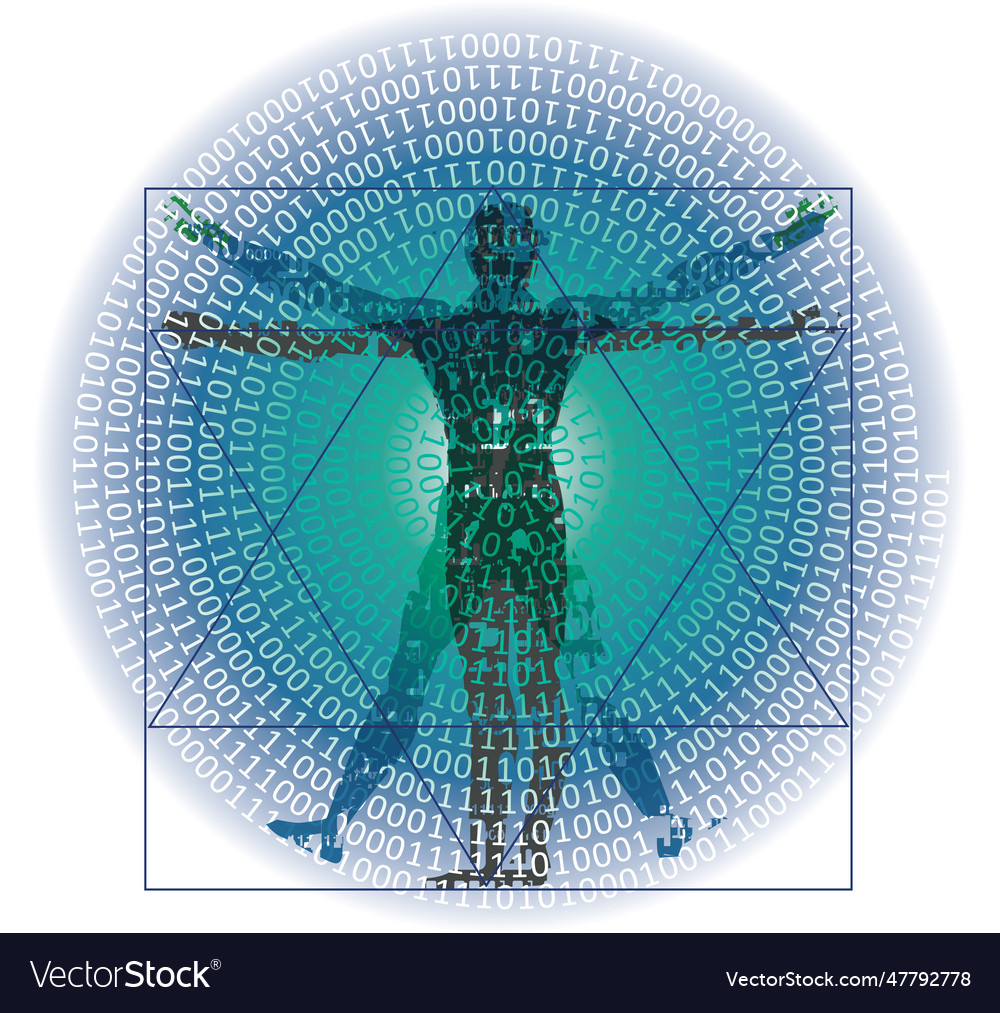 Vitruvian man with binary code Royalty Free Vector Image