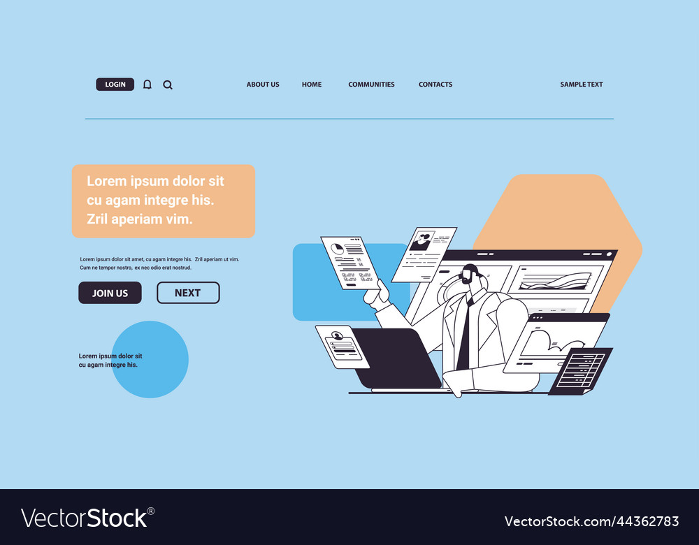 Businessman analyzing charts and graphs data Vector Image Businessman analyzing charts and graphs data Vector Image