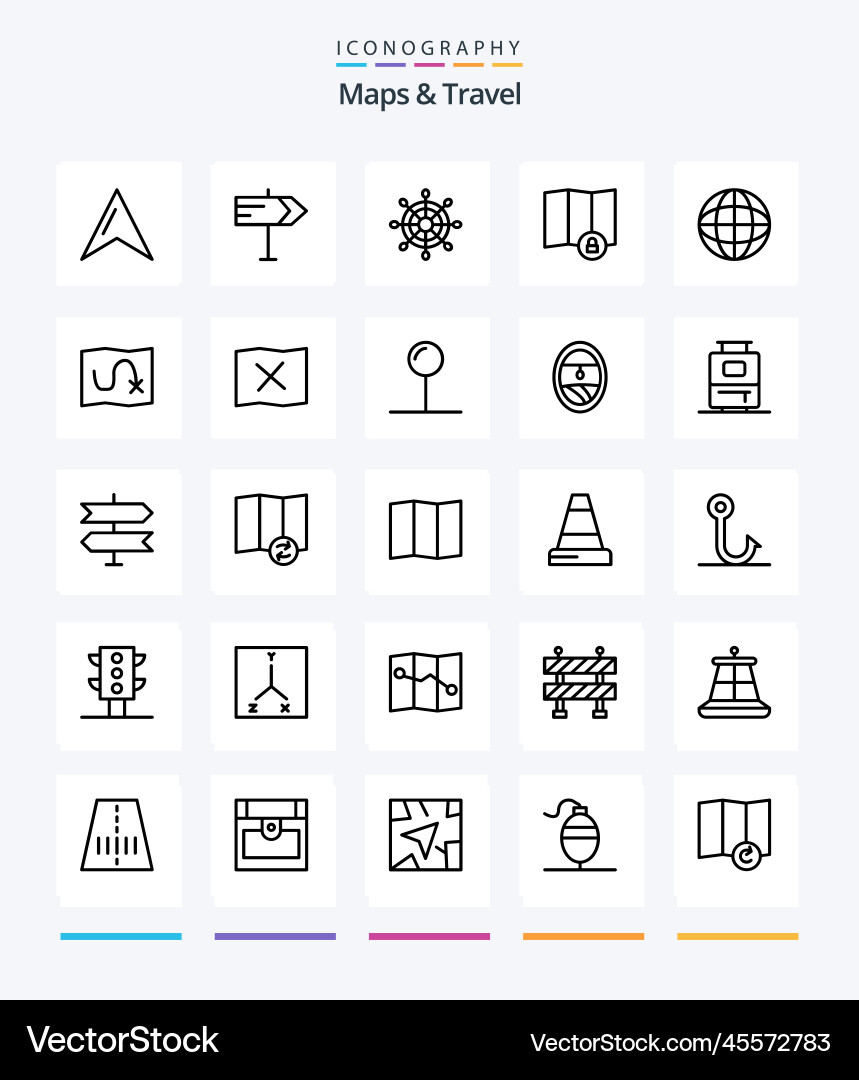 Creative maps travel 25 outline icon pack Vector Image