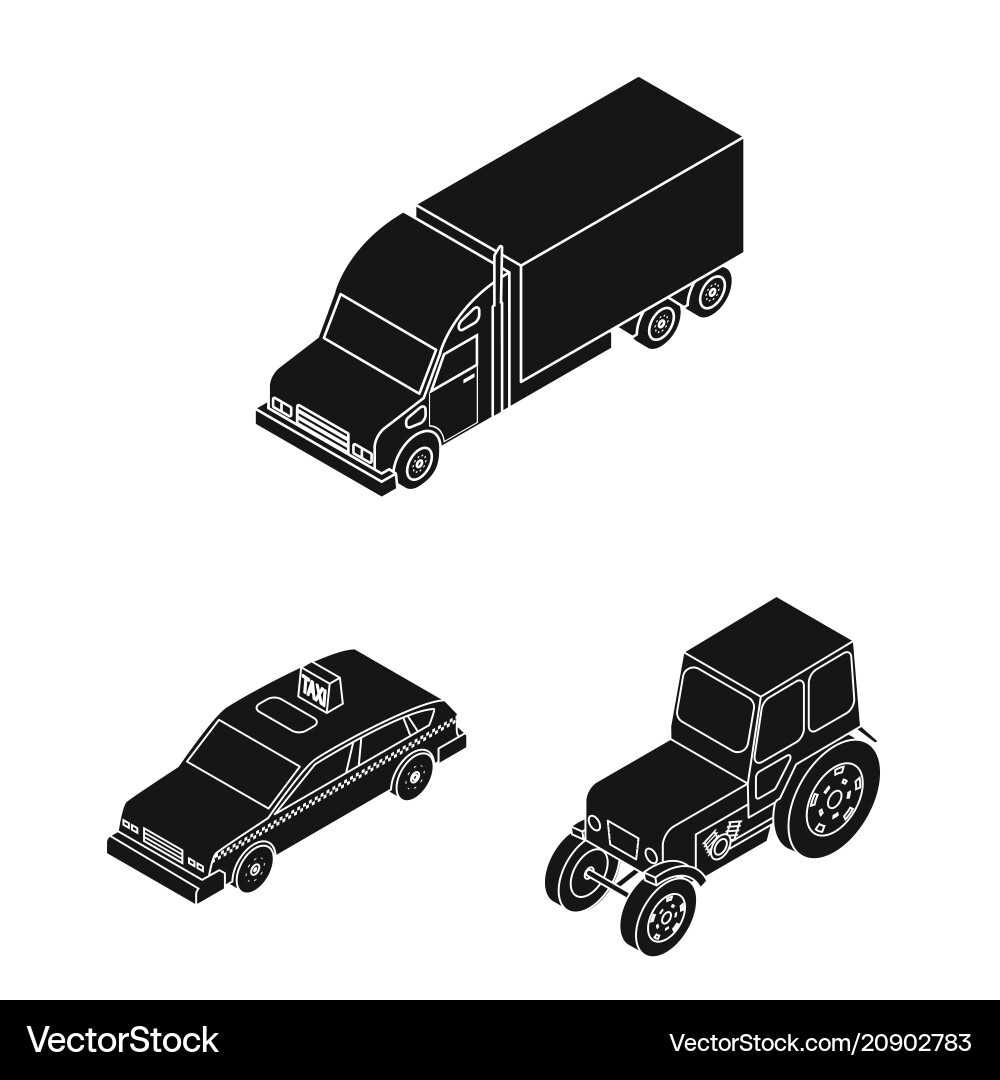 Different types transport black icons in set Vector Image