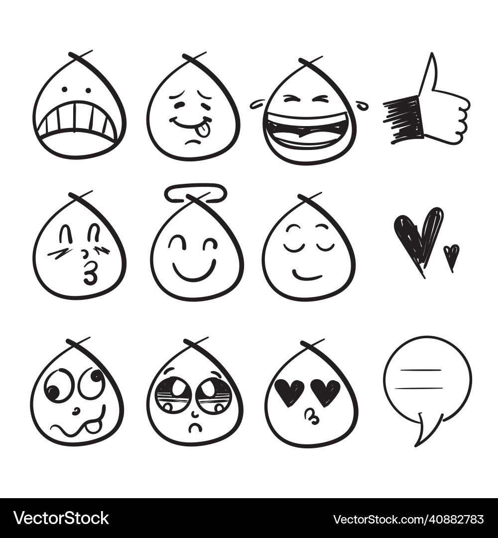 Hand drawn doodle face reaction emotion icon Vector Image