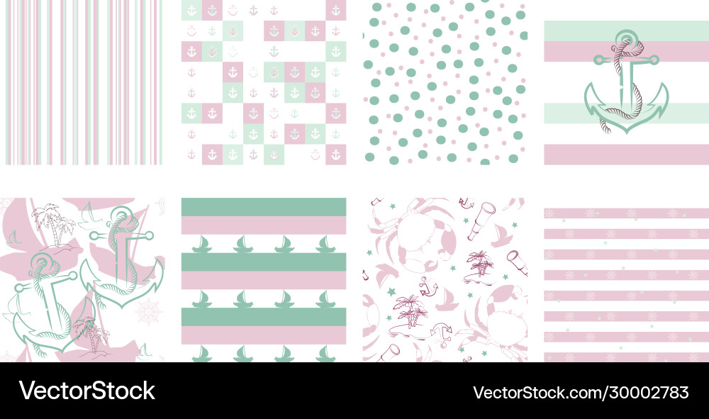 Nautical pattern set mint blush Royalty Free Vector Image