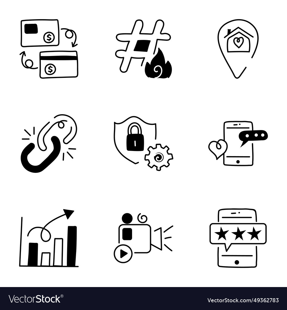 Pack of web and multimedia hand drawn icons Vector Image