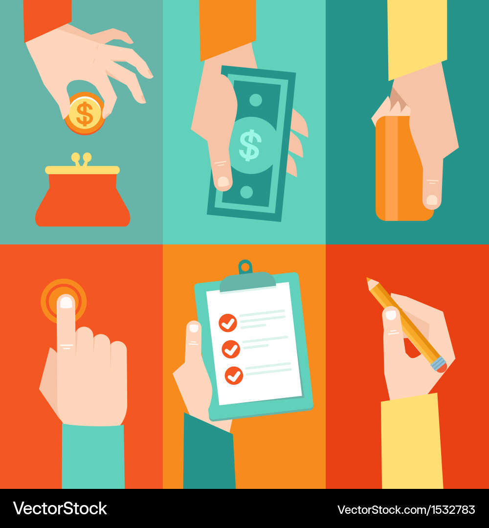 Set of hands - clients purchasing work in flat ret