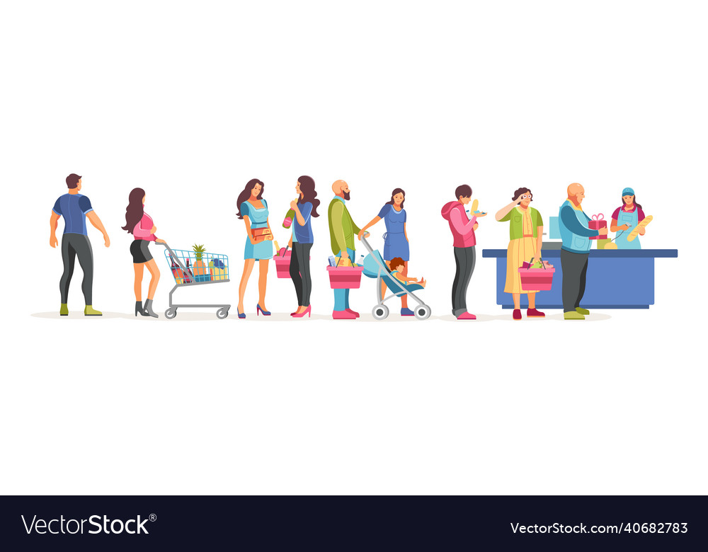 Shopping crowd people waiting in long line queue Vector Image
