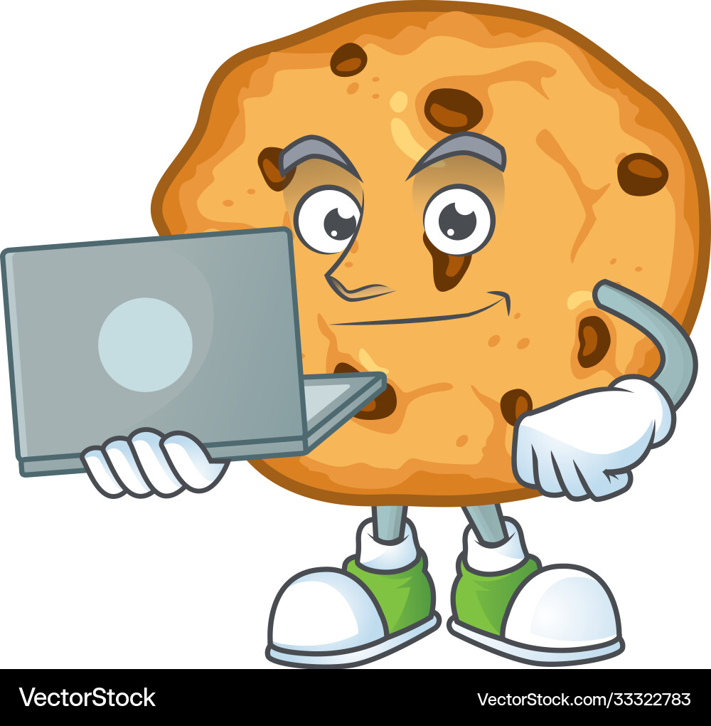 Smart chocolate chips cookies working with laptop Vector Image