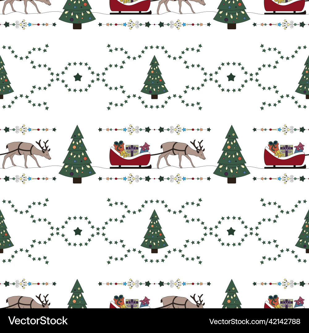 Christmas seamless patternreindeer and his sleig Vector Image