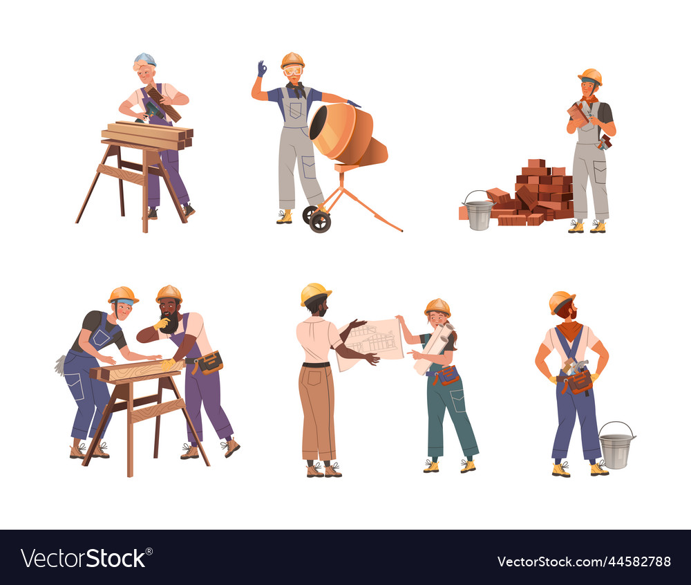 Construction workers set architect Royalty Free Vector Image