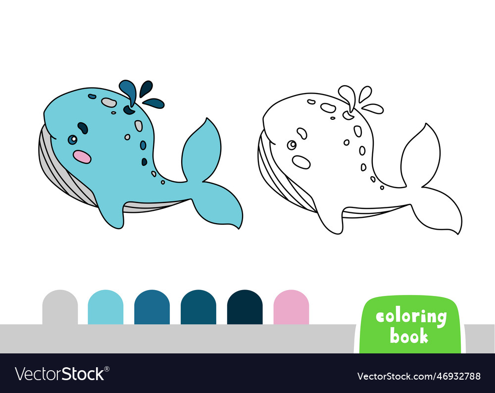 Cute whale coloring book for kids page books Vector Image