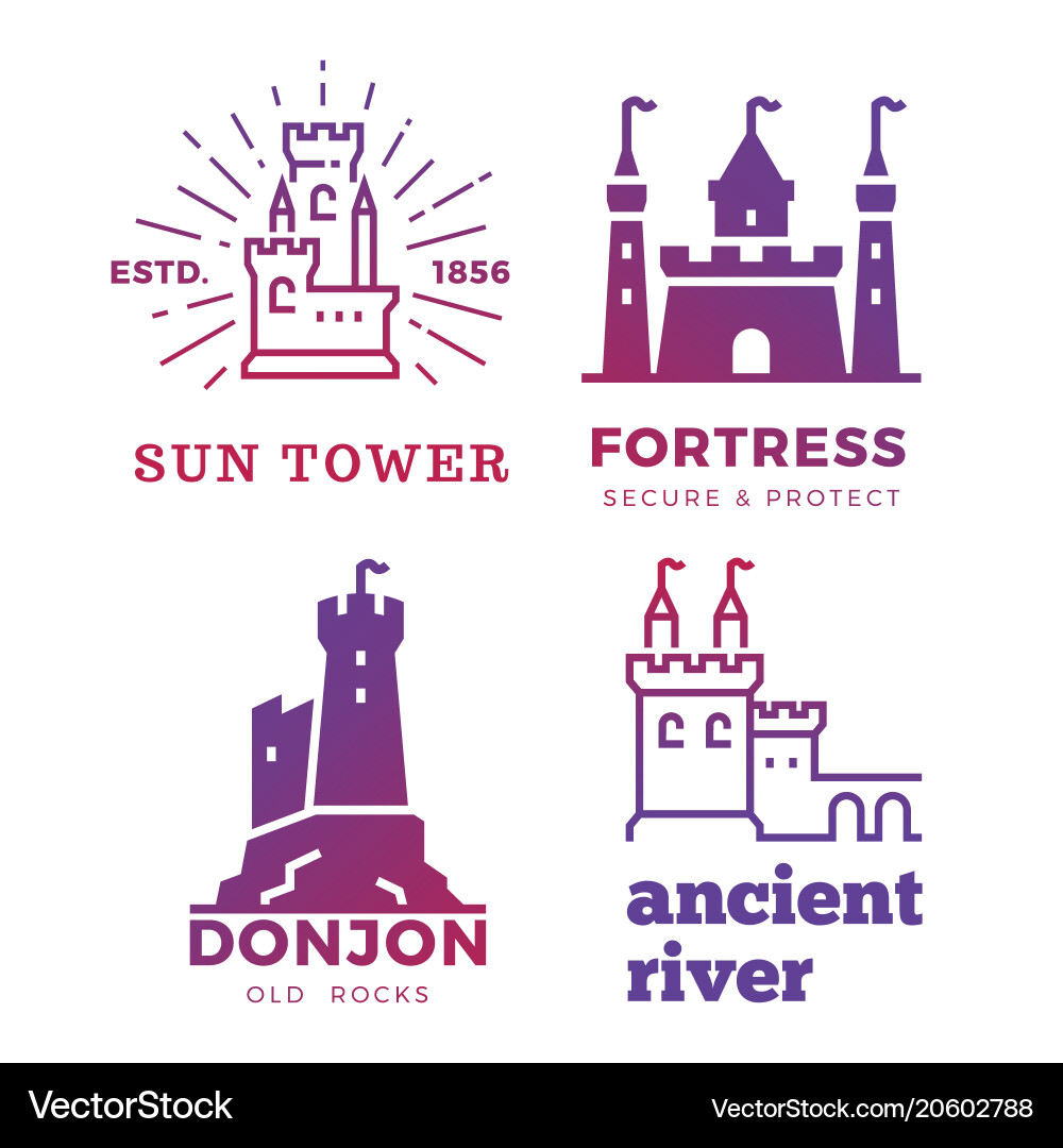 Fortress medieval castles labels isolated on Vector Image