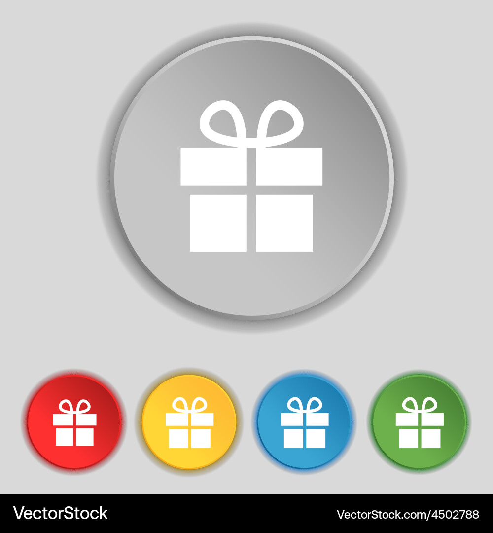 Gift box icon sign symbol on five flat buttons Vector Image
