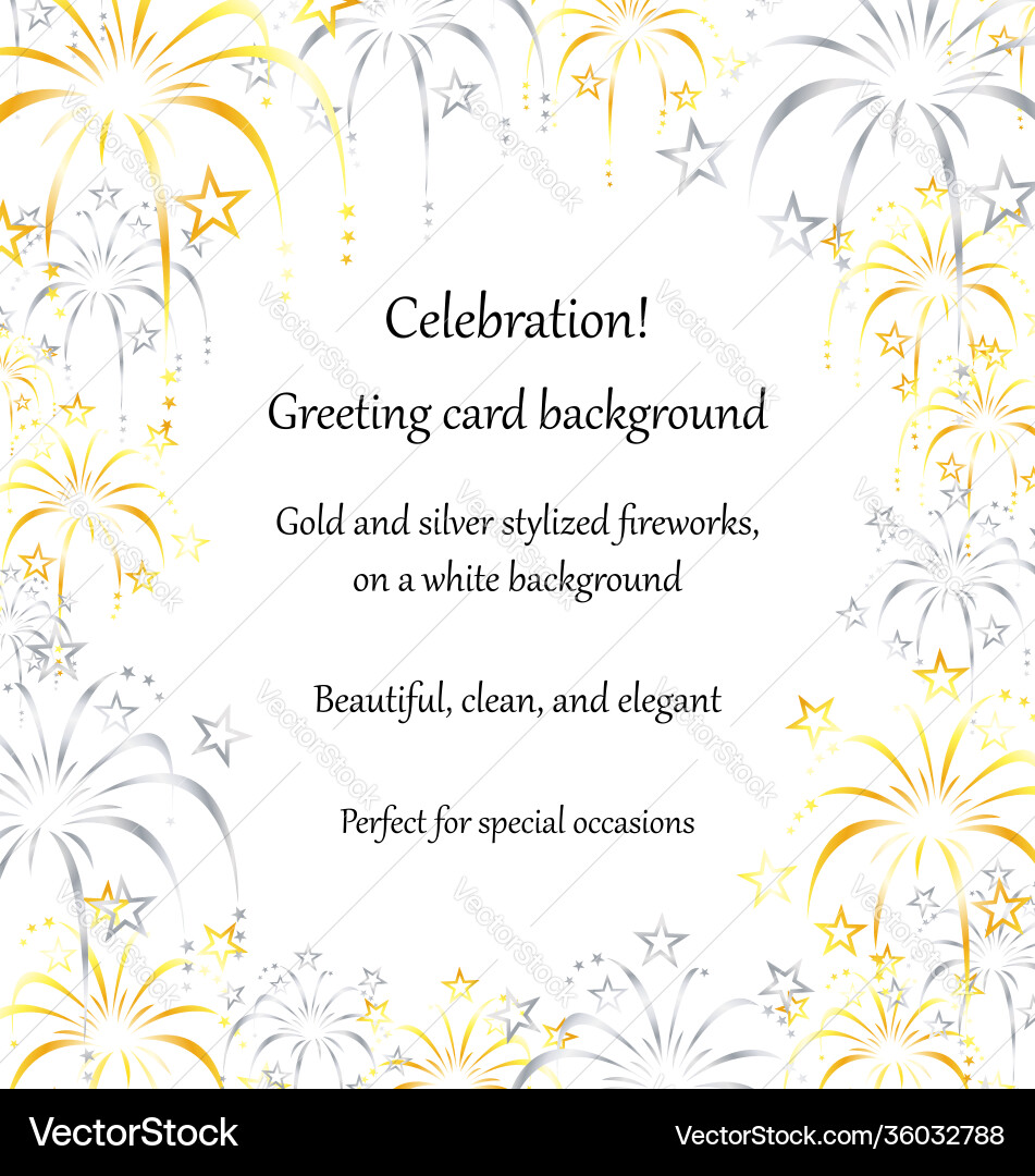 Gold silver fireworks greeting card background Vector Image