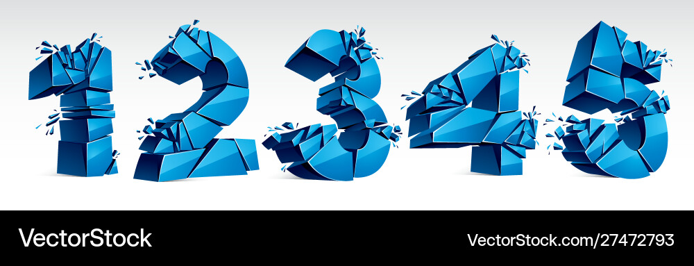 3d realistic blue numbers set 1 2 3 4 5 breaking Vector Image