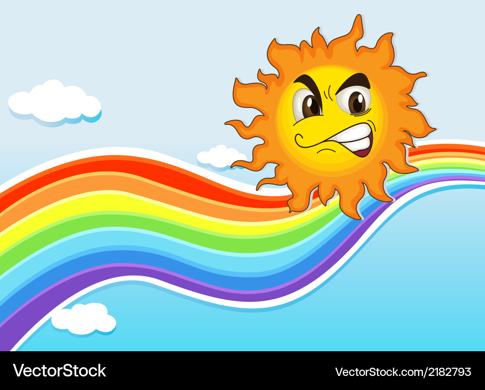 A sky with a rainbow and an angry sun Royalty Free Vector