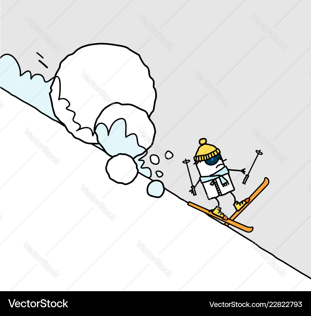 Cartoon skier and avalanche Royalty Free Vector Image