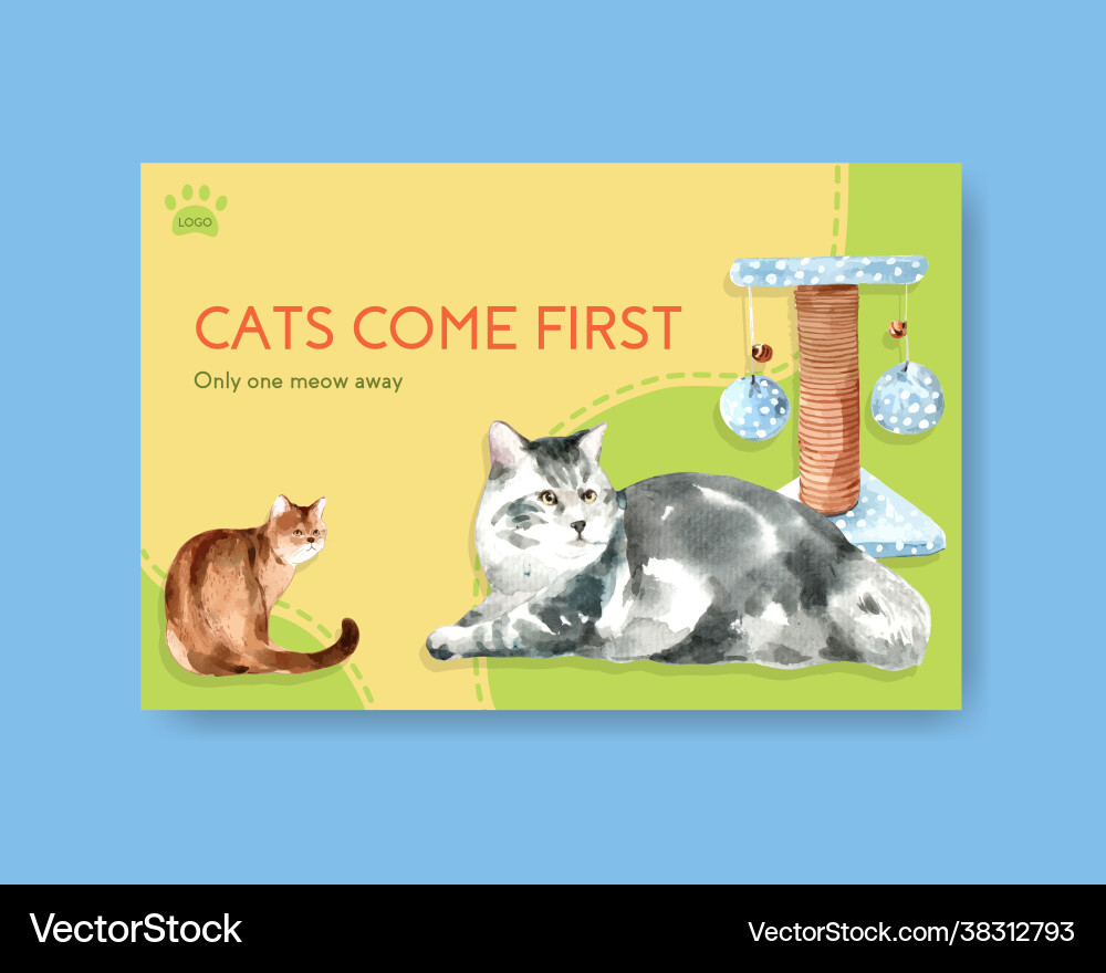 Facebook template design with cute cat for social Vector Image