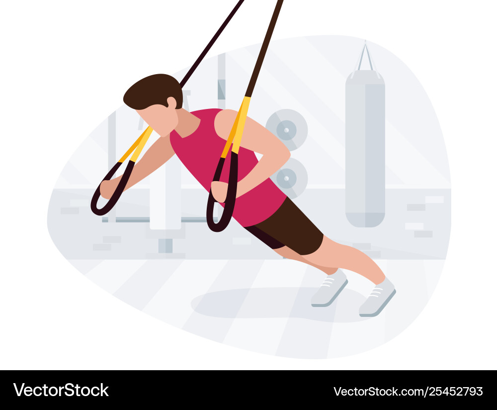 Fit man working out on trx doing bodyweight Vector Image