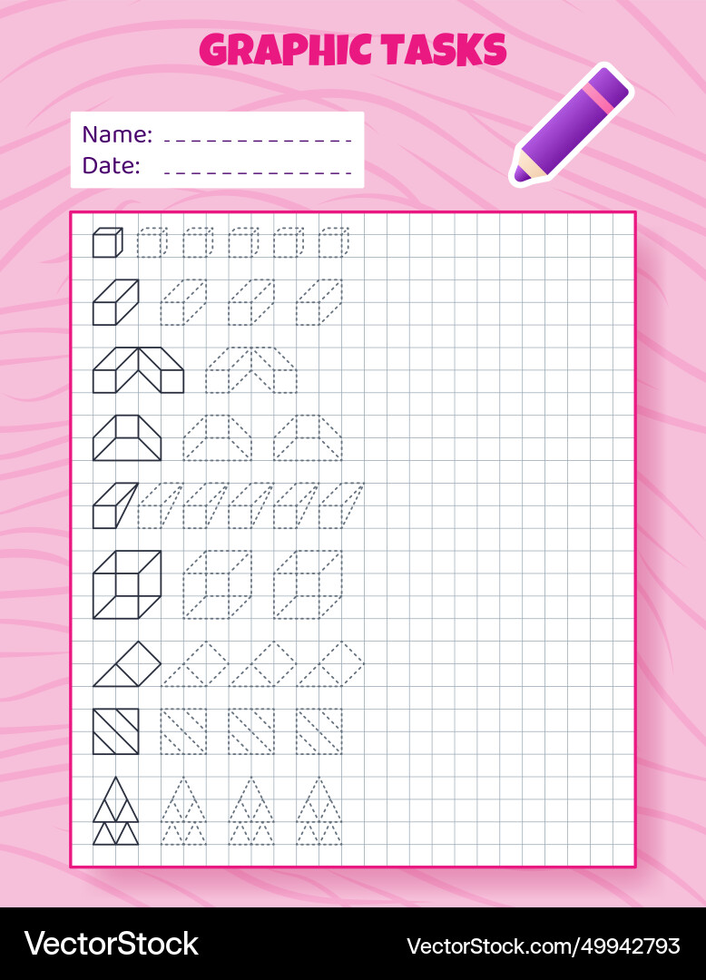 Graphic tasks by cells educational game for kids Vector Image