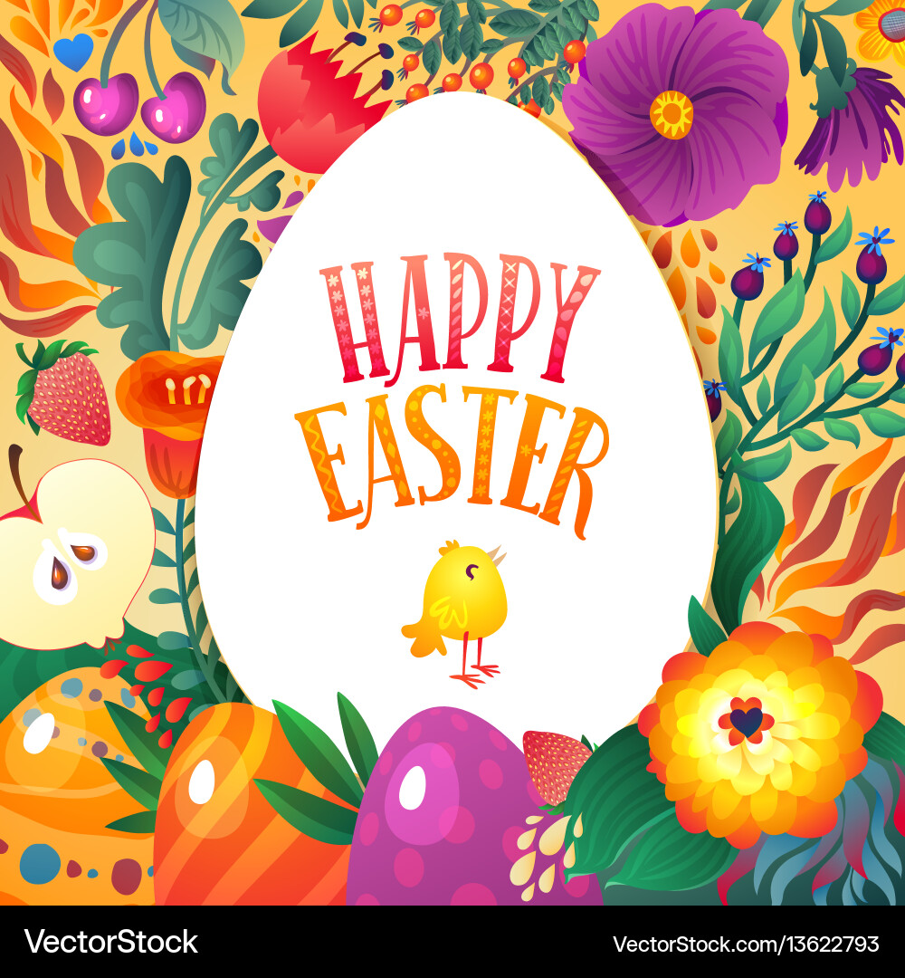 Happy easter greeting card little chicken Vector Image
