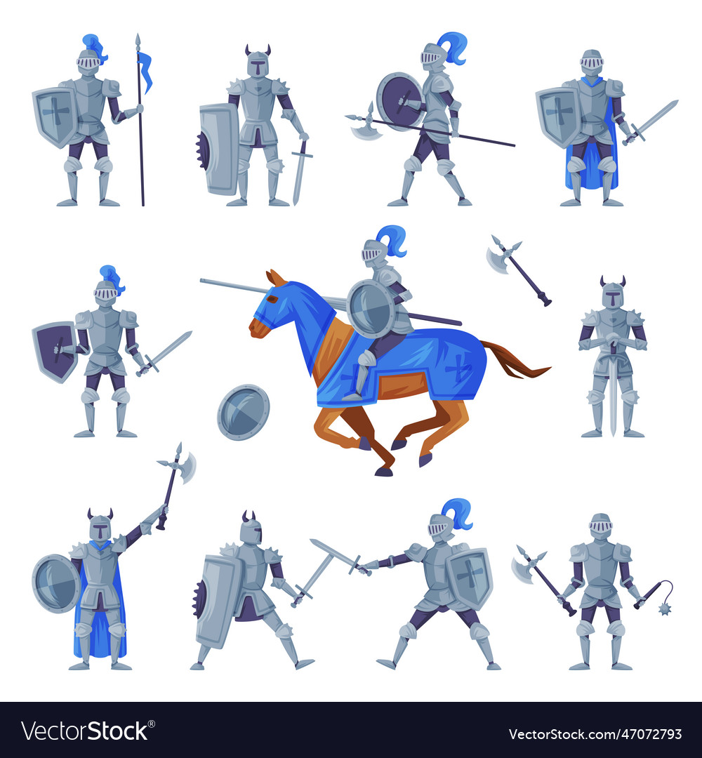 Medieval armored knights set warriors with Vector Image