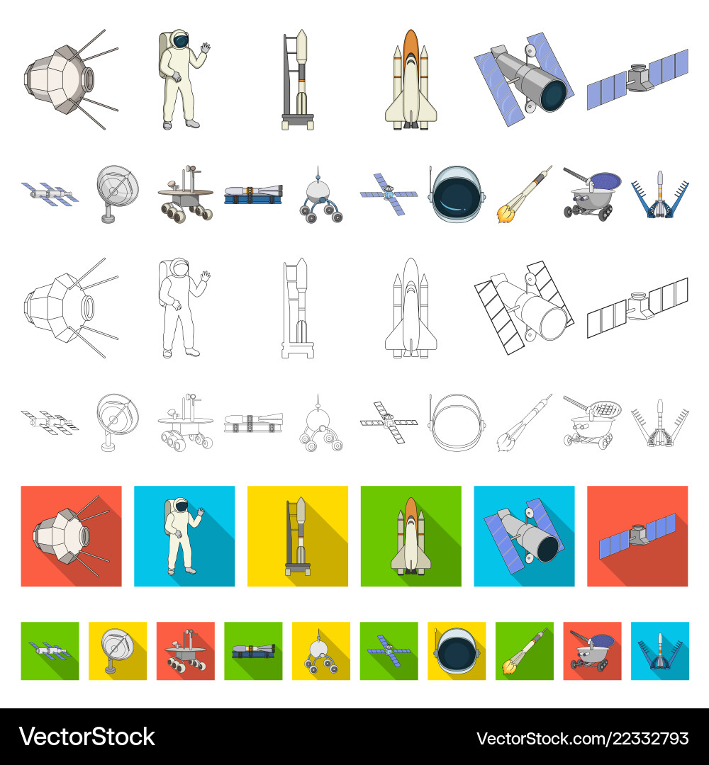 Space technology cartoon icons in set collection Vector Image
