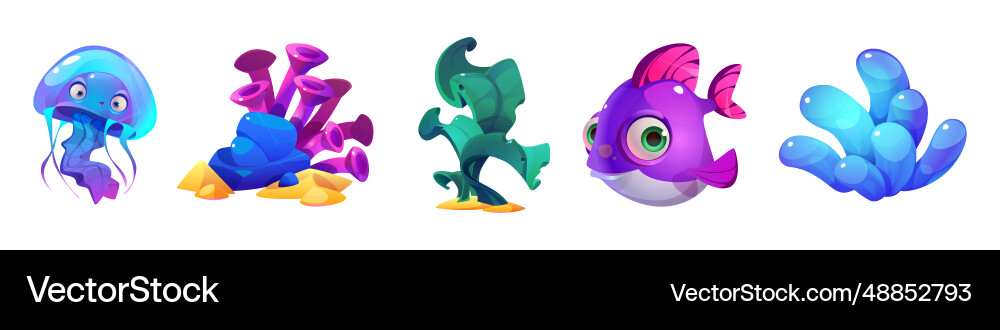 Underwater plants and creatures for sea bottom Vector Image