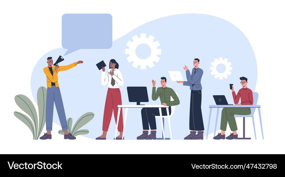 Boss pushing employees chief with megaphone Vector Image