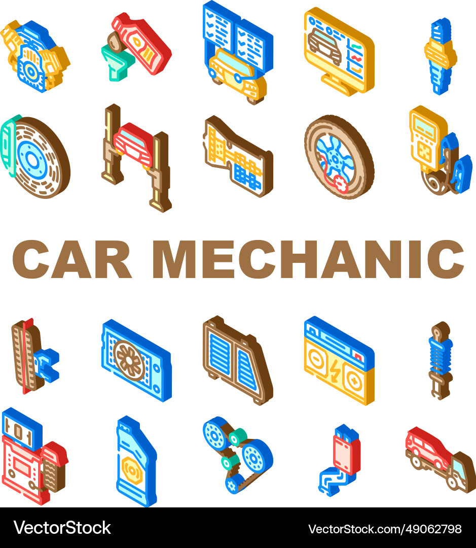 Car mechanic auto icons set Royalty Free Vector Image