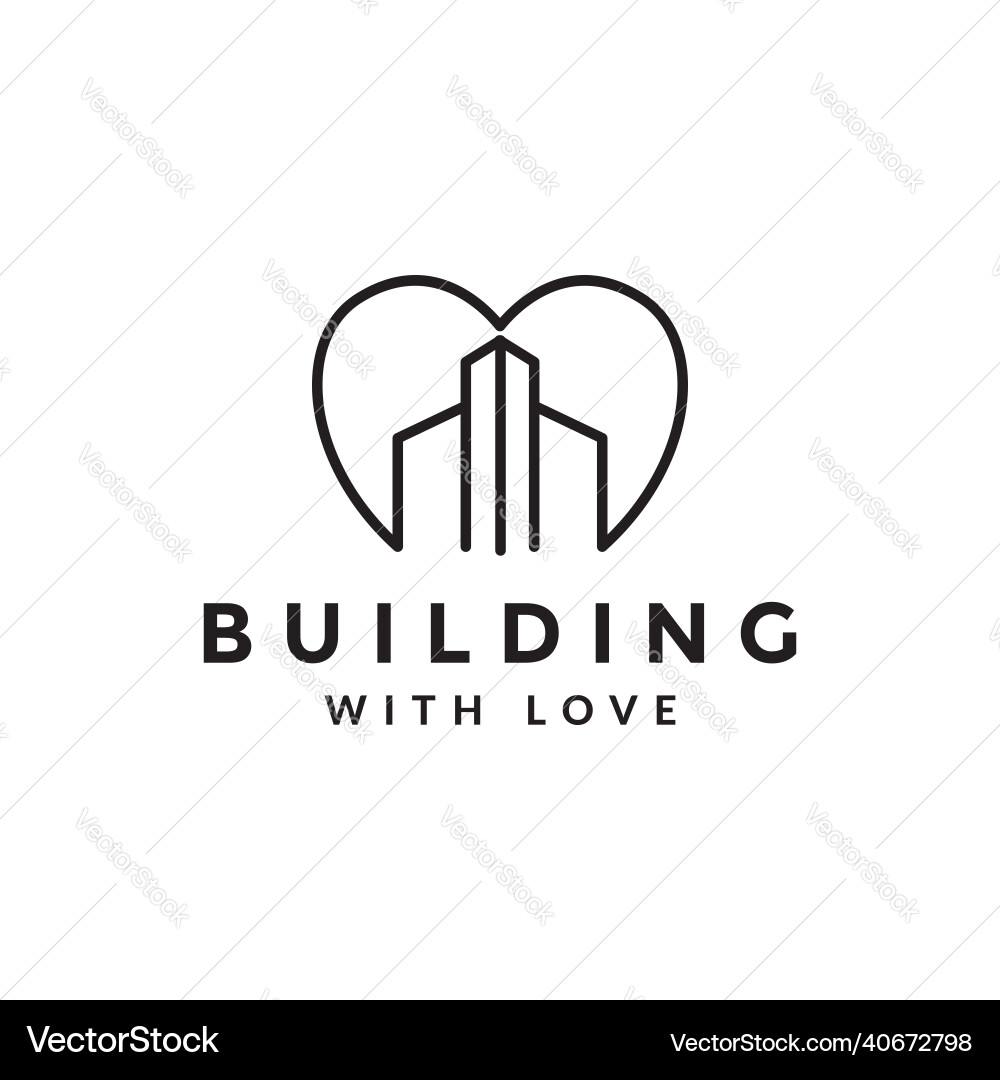 Continuous line love with building logo symbol Vector Image