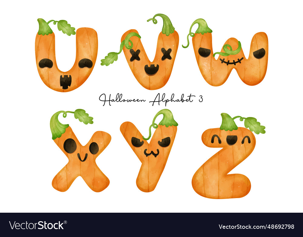 Halloween pumpkin alphabet letter u-z cute Vector Image