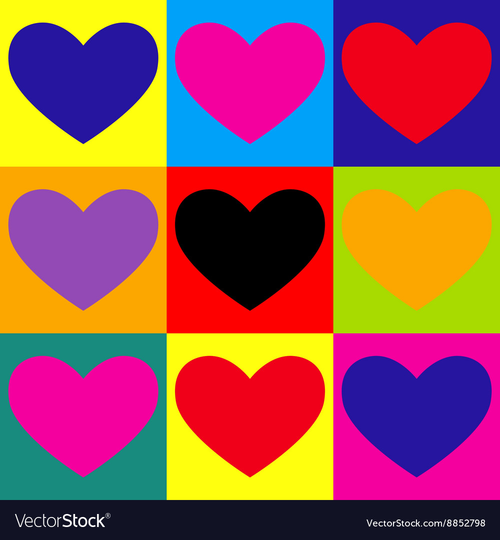 Heart sign pop-art style icons set Royalty Free Vector Image