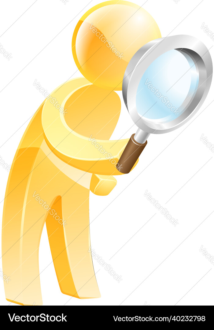 Magnifying glass gold person Royalty Free Vector Image