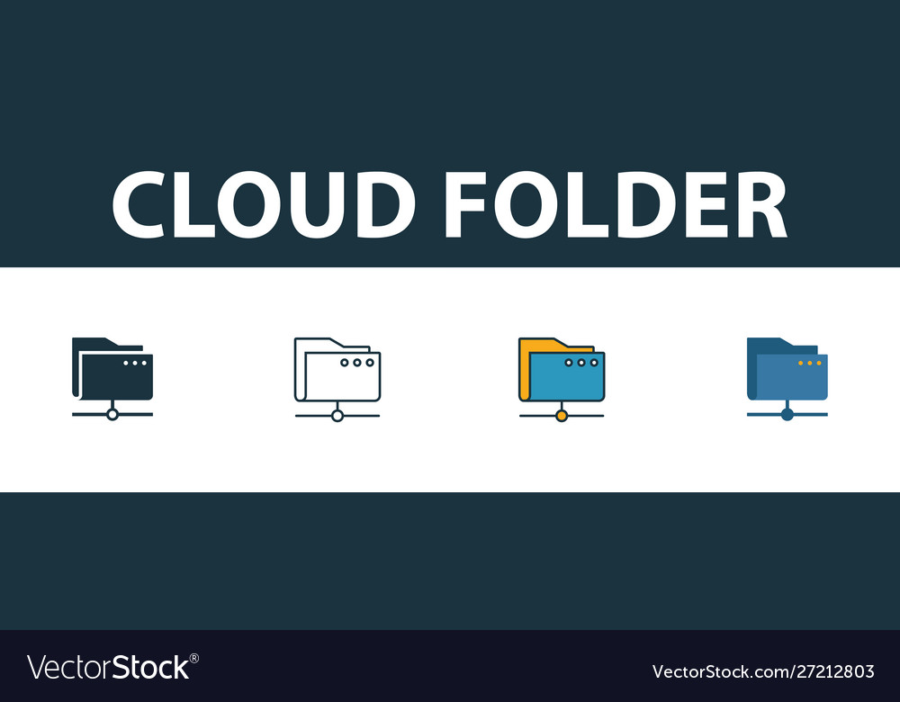 Cloud folder icon set four simple symbols Vector Image