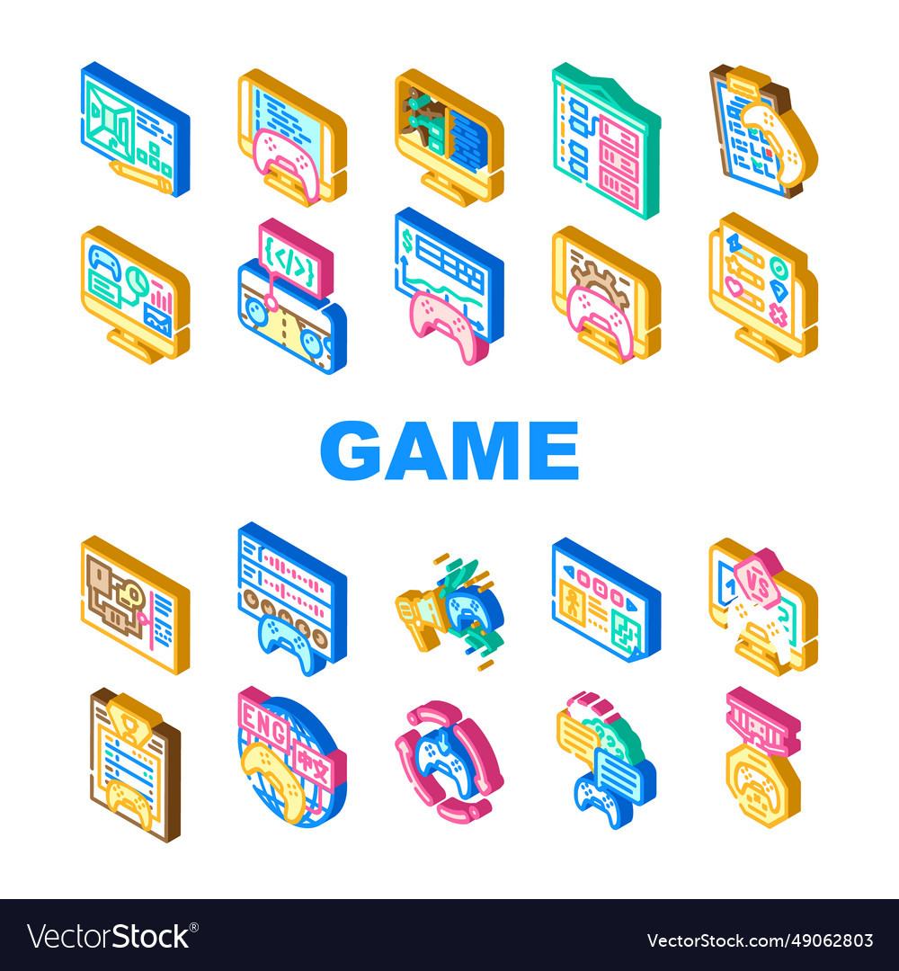 Game development software icons set Royalty Free Vector Game development software icons set Royalty Free Vector
