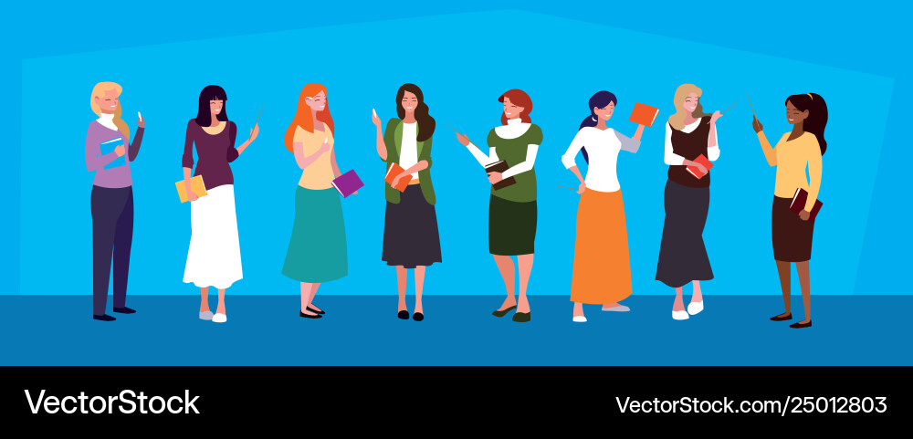 Group teachers girls avatar character Royalty Free Vector